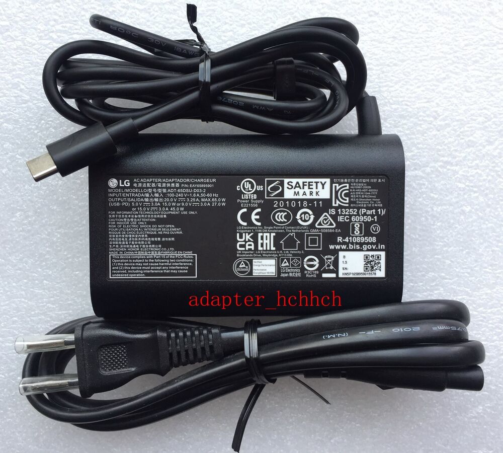 New Original OEM LG gram 17ZB90R-K.AAB6U1 ADT-65DSU-D03-2 65W USB-C Ad ...