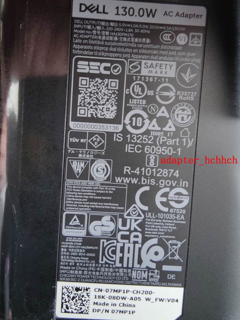 New Original Dell XPS 17 9710 P92F002 7MP1P 130.0W 20V/5V Type-C AC Ad