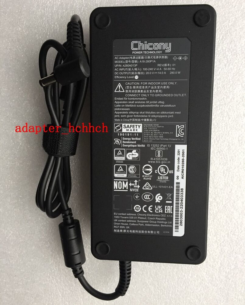 New Original Chicony 280W AC/DC Adapter for Gigabyte AORUS 17H BXF/i9/