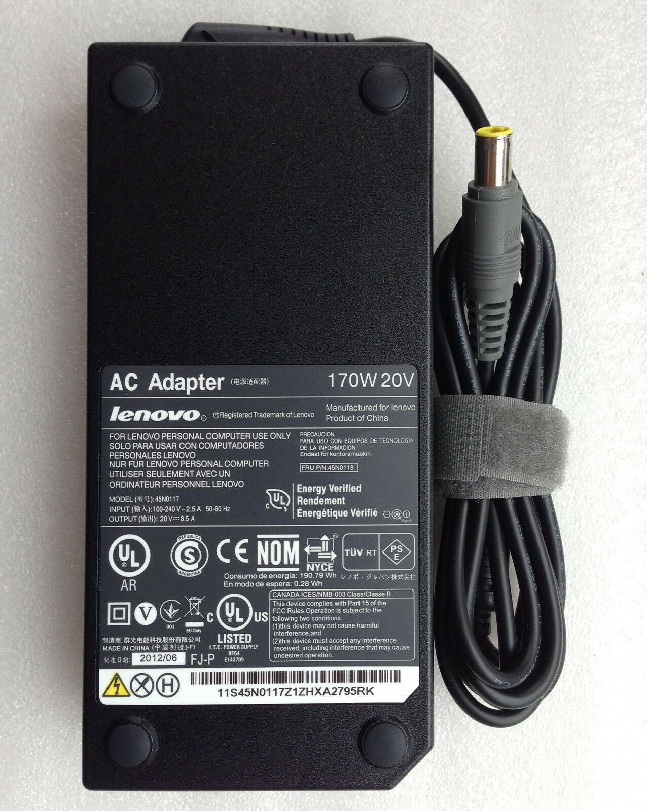 Original OEM Lenovo 170W Cord/Charger ThinkPad W520/W530 Series,45N01 ...