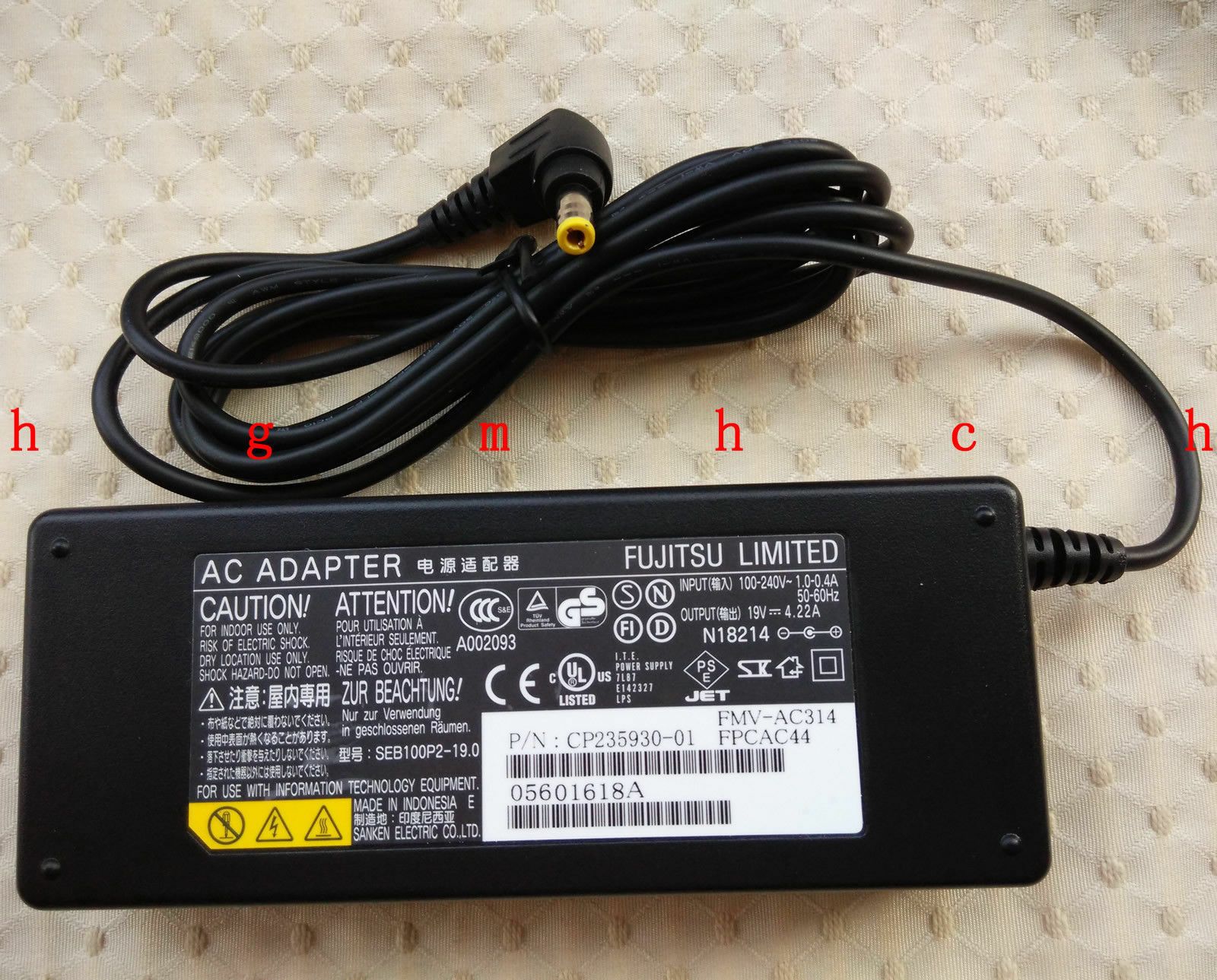 Original OEM Fujitsu 80W 19V AC Adapter&Cord for Fujitsu LifeBook T72