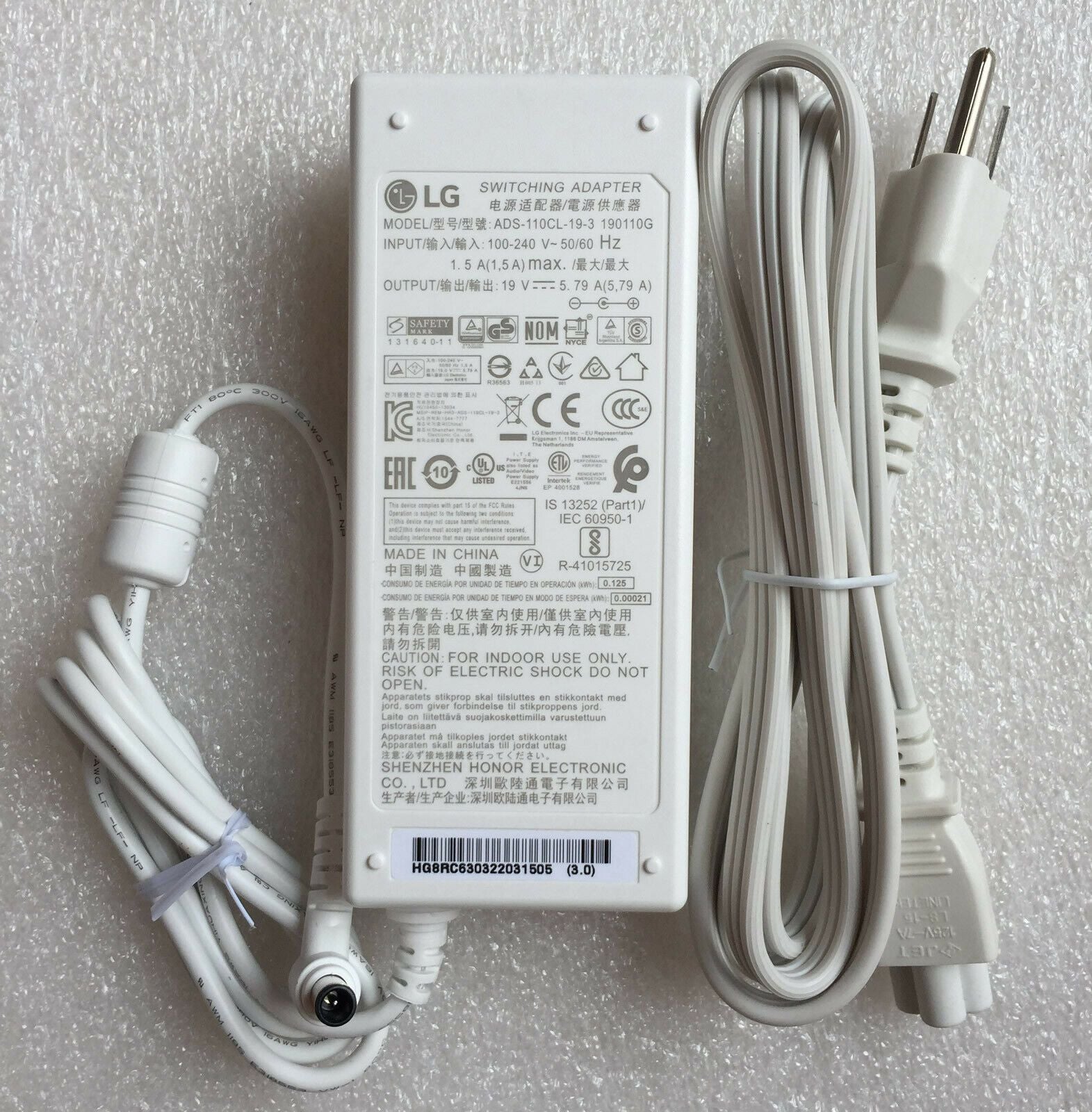 Original LG AC/DC Adapter&Cord for LG 29V950-UA53K Curved Monitor AIO ...