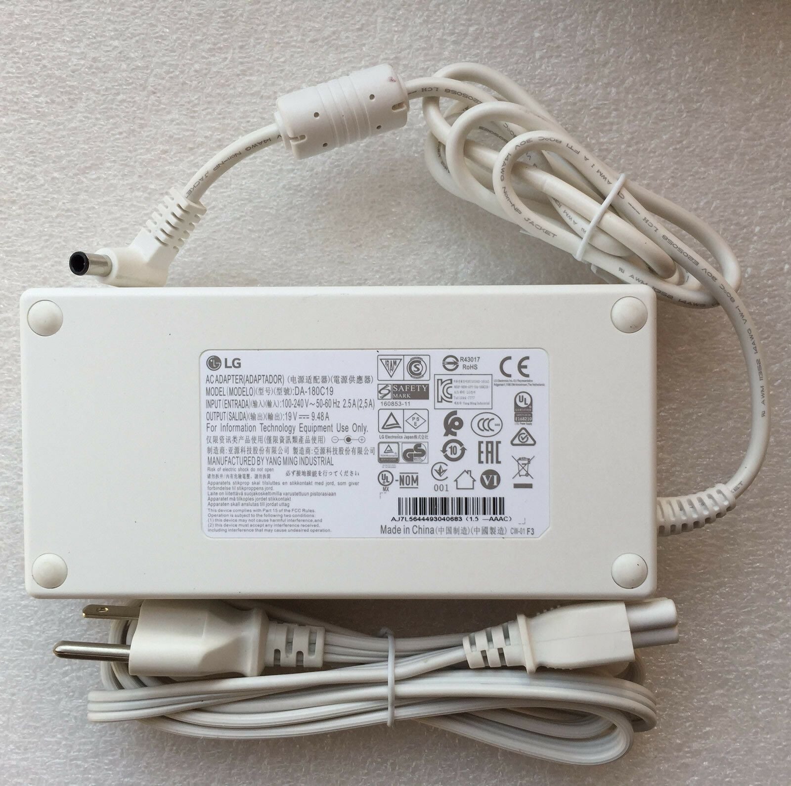 Original LG 19V 9.48A AC Adapter for LG 32UD99-W,DA-180C19 Ultra ISP